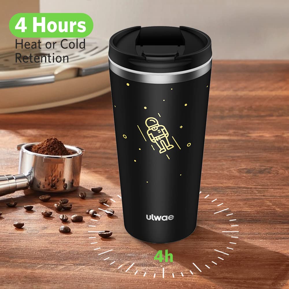 ulwae Insulated Coffee Mug with Ceramic Coating, 18oz Travel Mug with Leak-proof Lid, Vacuum Double-wall Tumbler, Stainless Steel Thermal Cup for Tea, Hot Cocoa, Cold Beverage, Ice Drinks