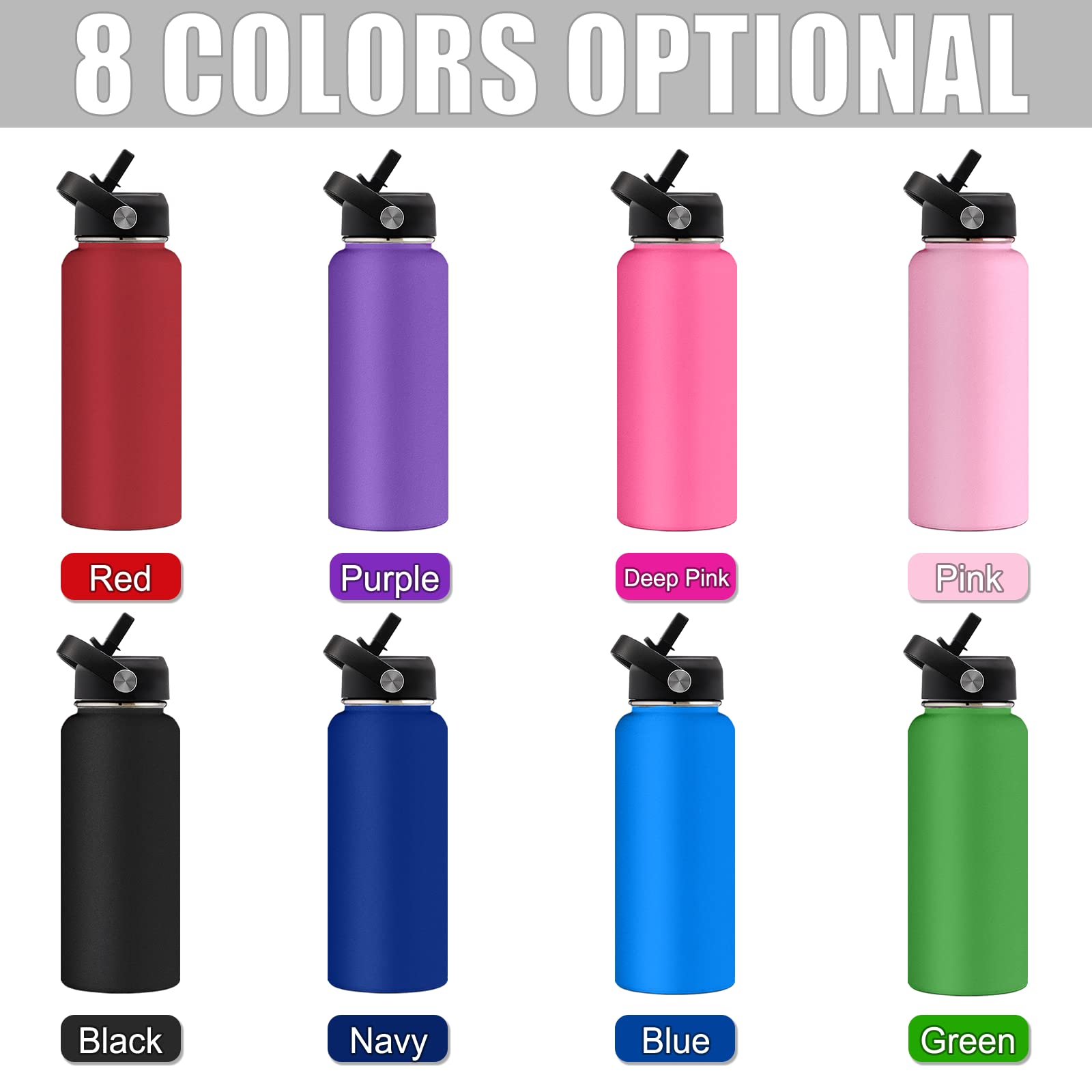 Custom Water Bottles Personalized with Straw Lid 24 oz Customized Stainless Steel Water Bottles with Engraved Names Double Wall Insulated for School Sports