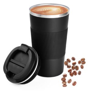 travel coffee mug spill proof, vacuum insulated coffee mug 17oz stainless steel travel mug double wall leak-proof reusable coffee tumbler for keep hot/ice coffee, tea, and beer