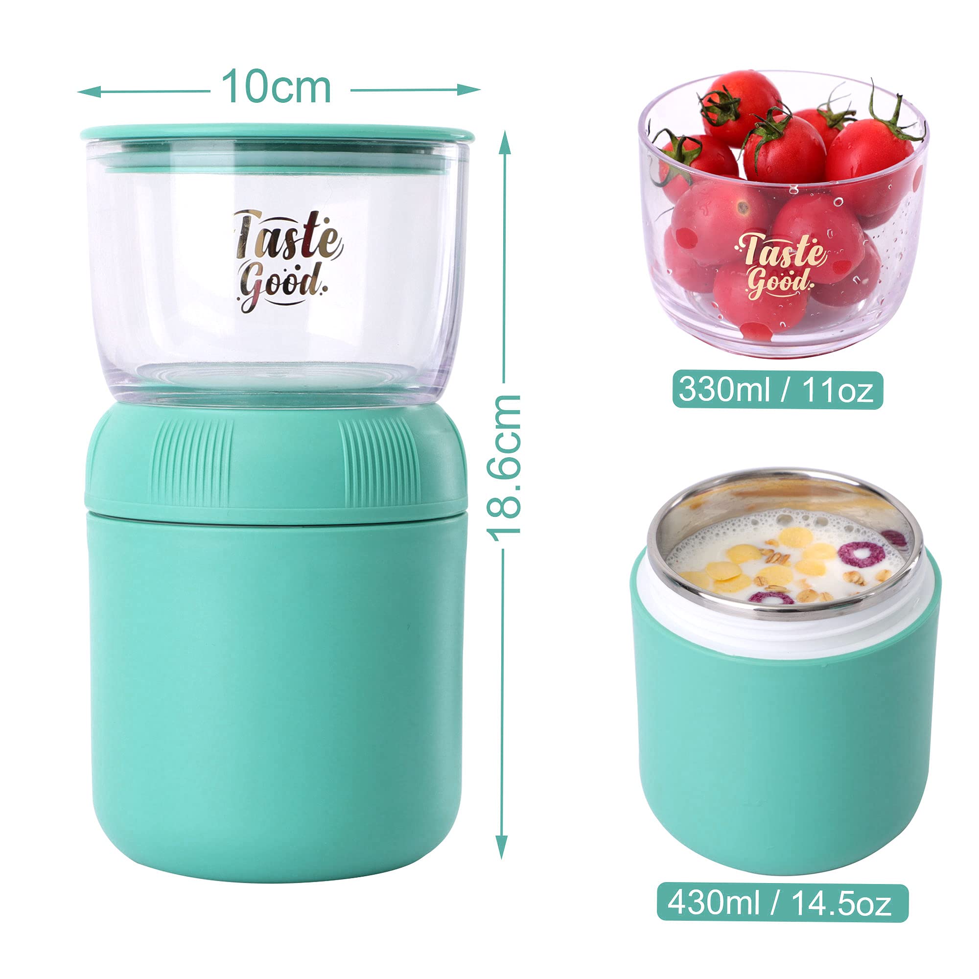 HiDiT Yv Insulated Food Container,Soup Thermo Stainless Steel Vacuum Insulated Food Jar,Width Mouth Kids Lunch Box with Spoon for Cold &Hot Food Lunch Container for School Outside Cyan