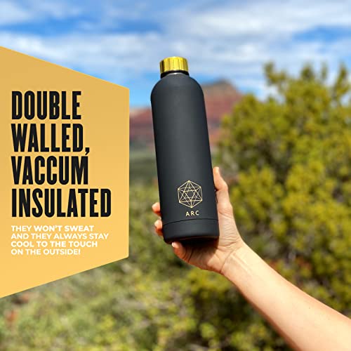 Insulated Stainless Steel Water Bottles, Arc Bottle. Double Walled Vacuum sealed for sports and outdoors. Cold for 24 hrs Hot for 18 Hrs (750ml, black)