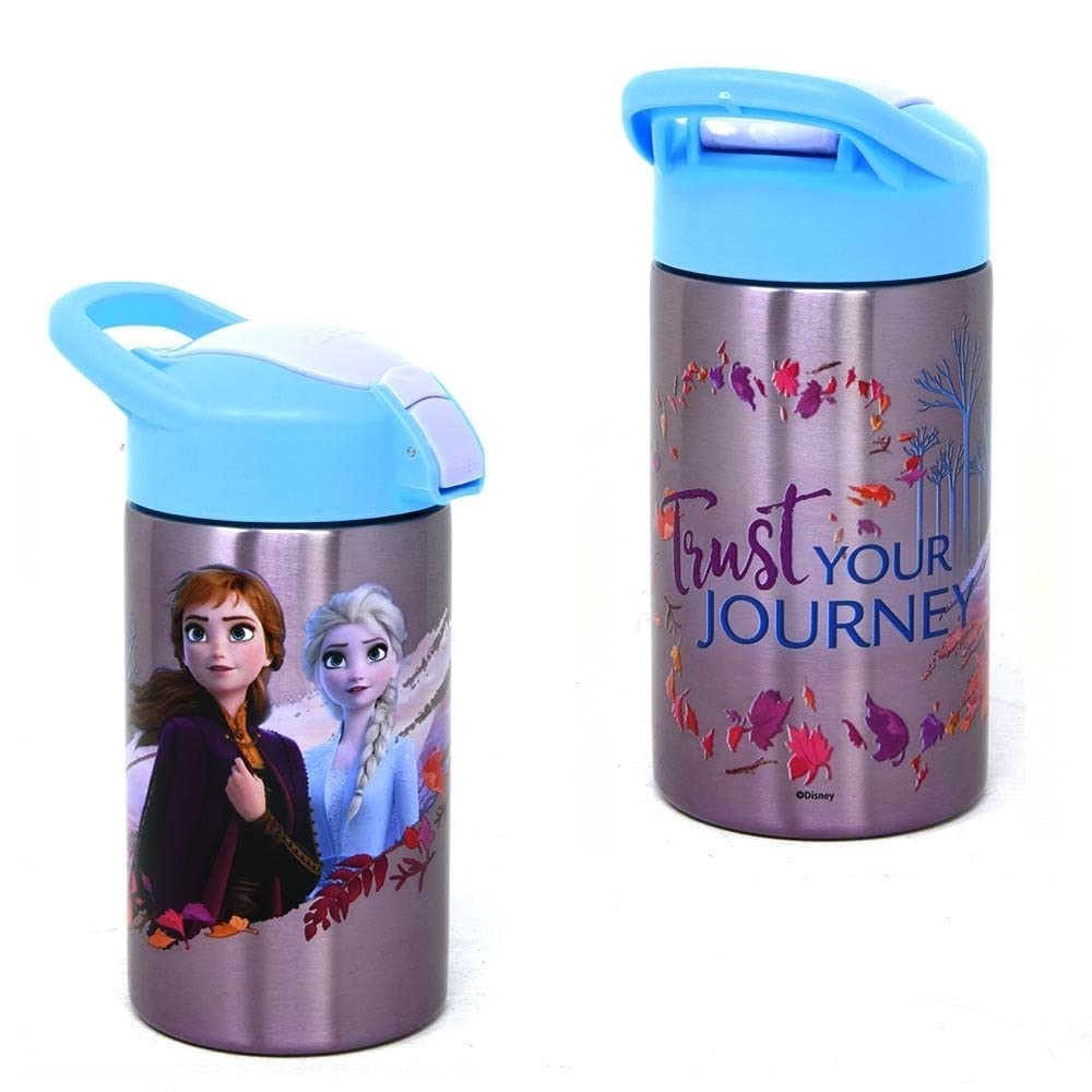 Zak Designs, Inc. Frozen 2 Stainless Steel Bottle for Kids - Disney Frozen Kids Insulated Water Bottle with Push Button Spout, Perfect Frozen 2 Water Bottle for Kids School Days and Trips - 15.5 oz.