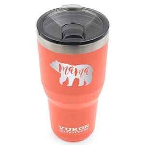 yukon outfitters outdoor active sport stainless steel drink beverage tint slider lid double wall vacuum insulated powder finish freedom tumbler, 30 oz, coral - mama bear