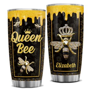 wassmin personalized queen bee tumbler cup with lid 20oz 30oz custom name bees stainless steel double wall vacuum insulated tumblers coffee travel mug birthday christmas customized gifts