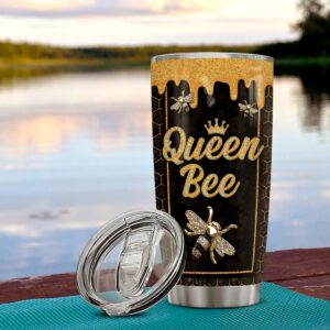 Wassmin Personalized Queen Bee Tumbler Cup With Lid 20oz 30oz Custom Name Bees Stainless Steel Double Wall Vacuum Insulated Tumblers Coffee Travel Mug Birthday Christmas Customized Gifts