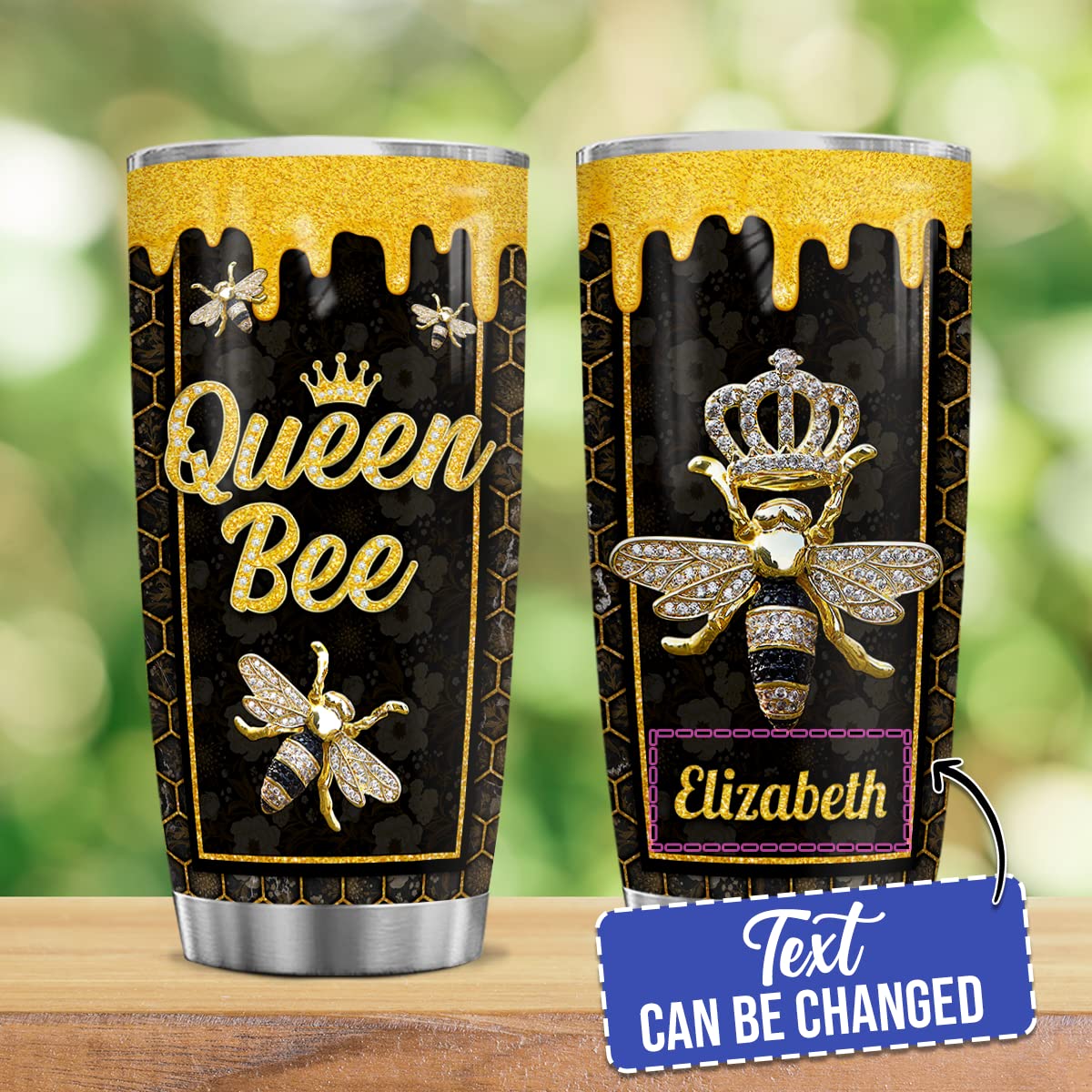 Wassmin Personalized Queen Bee Tumbler Cup With Lid 20oz 30oz Custom Name Bees Stainless Steel Double Wall Vacuum Insulated Tumblers Coffee Travel Mug Birthday Christmas Customized Gifts