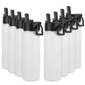 volhoply insulated water bottles with straw bulk 8 pack, 22 oz stainless steel sports bottle with handle lid,metal travel water thermos with wide mouth, reusable cold water flask for bike(white,8 set)