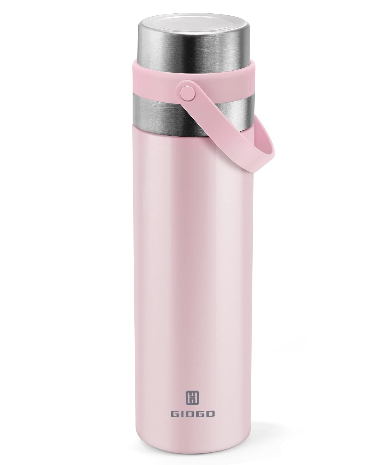 Vacuum insulated Bottle with cup 580ml/20oz Stainless Steel Thermo Bottles for Hot and Cold drink coffee water thermo flask with cup.(580ml,Pink)