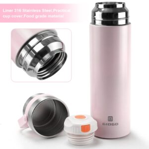 Vacuum insulated Bottle with cup 580ml/20oz Stainless Steel Thermo Bottles for Hot and Cold drink coffee water thermo flask with cup.(580ml,Pink)