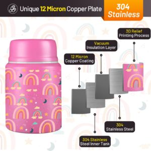 Charcy 17oz Kids Thermo for Hot Food - Soup Thermo with Folding Spoon - Insulated Food Jar for Hot & Cold Food - Pink Rainbow