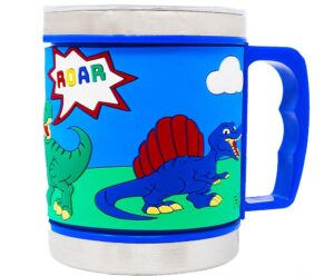 f-32 12 oz kids stainless steel mug with slider closure lid - eco-friendly - bpa free signature collection (dinosaur blue)