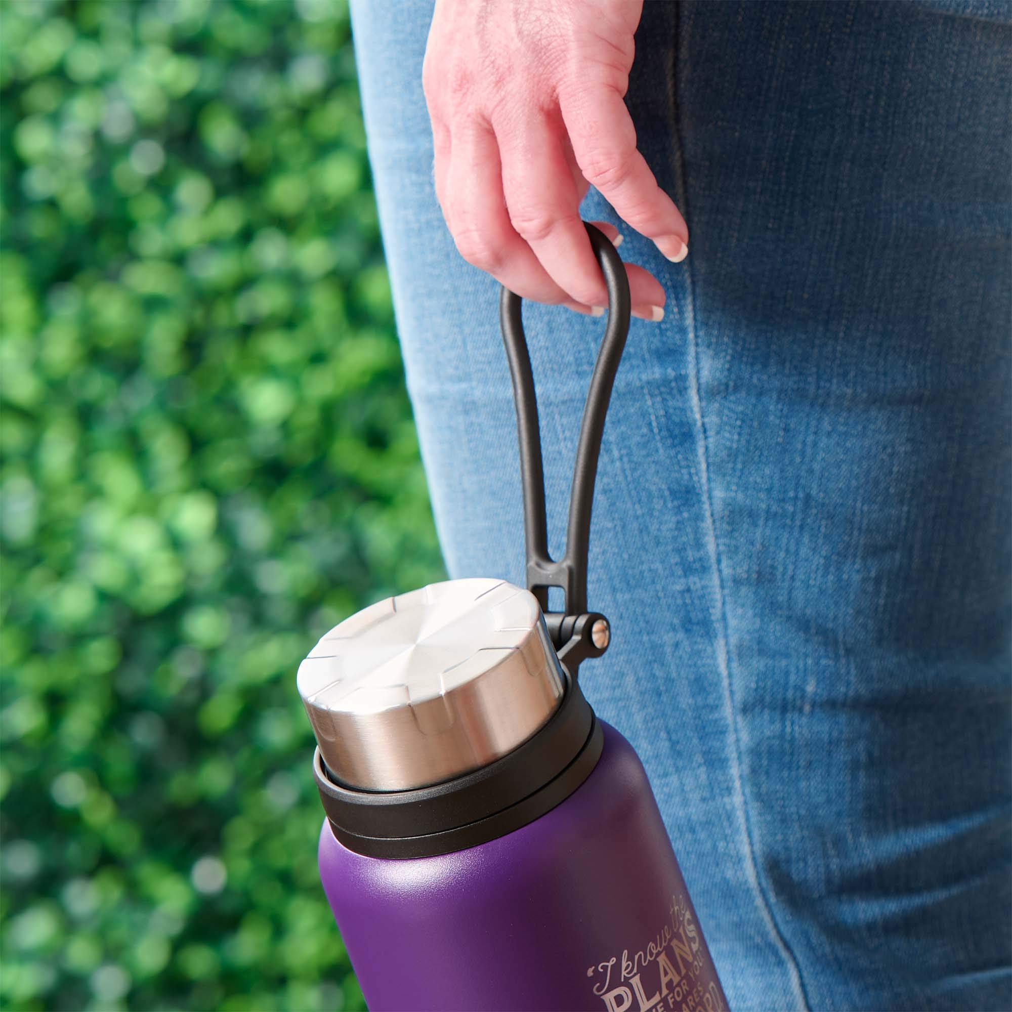 Christian Art Gifts Hope and A Future Jeremiah 29:11 Laser Engraved Purple Stainless Steel Double Wall Vacuum Insulated Water Bottle w/Carry Handle Strap Lid for Women, All Day Hot/Cold, 32 oz.