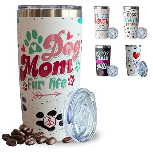 Biddlebee Dog Mom Gifts for Women Dog Mom Travel Coffee Mug w/Slider Lid | 20oz Spill Proof Insulated Cup | Dog Lovers Gifts for Women | Gifts for Dog Lovers, Dog Owner, Fur Mama