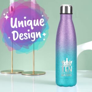 Birthday Gifts for 10 Year Old Girls - Glitter Water Bottle for Kids Children Daughter Granddaughter - 17oz/500ml Stainless Steel Insulated Water Bottle - Best Gift for 10th Birthday, Onebttl