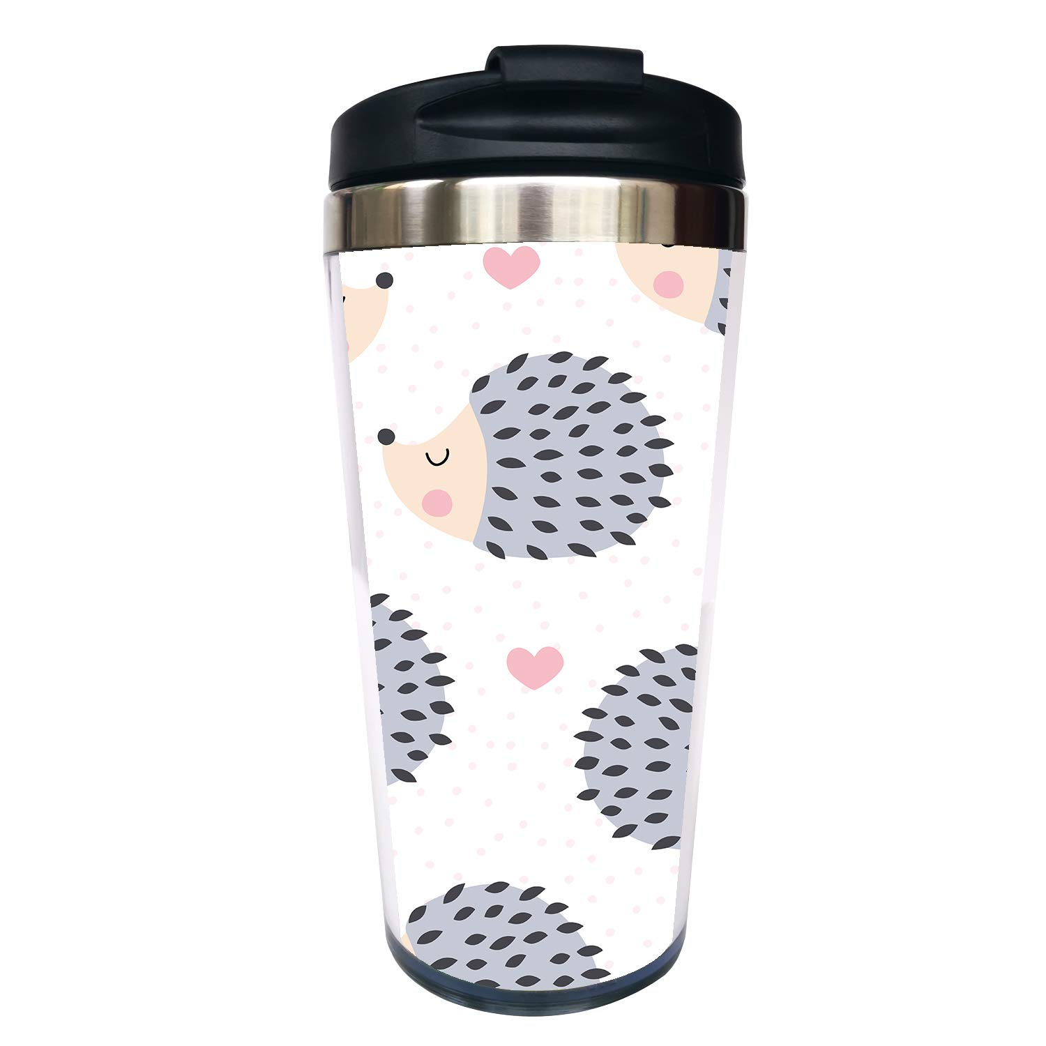 CUAJH Cute Hedgehog Heart Travel Coffee Mug for Women Men Thermal Tumbler with Wrap, Lid and Stainless Steel Interior 14 OZ