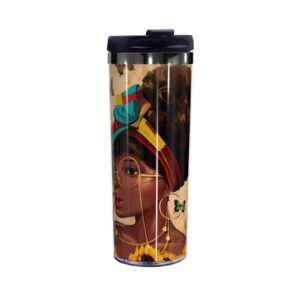 funny travel mugs for women men cute african american afro woman coffee mug,stainless steel mug for birthday friends gifts 12 oz