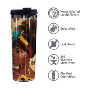 Funny Travel Mugs For Women Men Cute African American Afro Woman Coffee Mug,Stainless Steel Mug For Birthday Friends Gifts 12 Oz