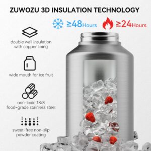 ZUWOZU 1 Gallon Water Bottle Insulated with Straw&Handle, 128 oz Water Jug with Carry Pouch, Double Walled Vaccum Stainless Steel, Wide Mouth, Leak Proof, Large Water Bottles for Sports