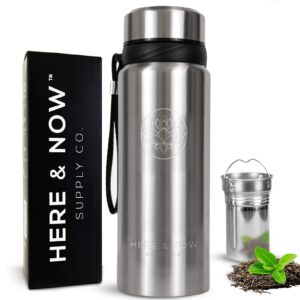 Here & Now Supply Co. 25 oz Multi-Purpose Travel Mug and Tumbler | Tea Infuser Water Bottle | Fruit Infused Flask | Hot & Cold Double Wall Stainless Steel Coffee Thermos (Cosmic Silver)