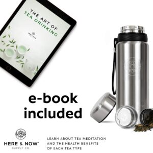 Here & Now Supply Co. 25 oz Multi-Purpose Travel Mug and Tumbler | Tea Infuser Water Bottle | Fruit Infused Flask | Hot & Cold Double Wall Stainless Steel Coffee Thermos (Cosmic Silver)