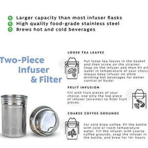 Here & Now Supply Co. 25 oz Multi-Purpose Travel Mug and Tumbler | Tea Infuser Water Bottle | Fruit Infused Flask | Hot & Cold Double Wall Stainless Steel Coffee Thermos (Cosmic Silver)