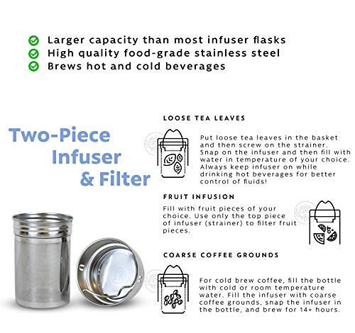 Here & Now Supply Co. 25 oz Multi-Purpose Travel Mug and Tumbler | Tea Infuser Water Bottle | Fruit Infused Flask | Hot & Cold Double Wall Stainless Steel Coffee Thermos (Cosmic Silver)