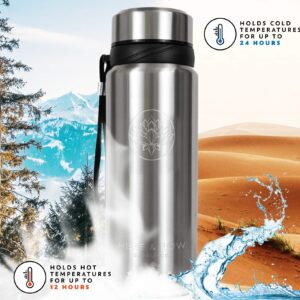 Here & Now Supply Co. 25 oz Multi-Purpose Travel Mug and Tumbler | Tea Infuser Water Bottle | Fruit Infused Flask | Hot & Cold Double Wall Stainless Steel Coffee Thermos (Cosmic Silver)