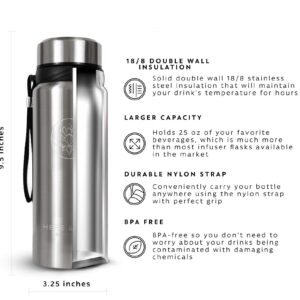 Here & Now Supply Co. 25 oz Multi-Purpose Travel Mug and Tumbler | Tea Infuser Water Bottle | Fruit Infused Flask | Hot & Cold Double Wall Stainless Steel Coffee Thermos (Cosmic Silver)