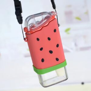 Lipitaley Cute Water Bottle for Kids, Unique Ice Cream Shape water cup, Kawaii Popsicle Shaped Plastic Kettle with Straw, Adjustable Shoulder Strap, BPA free, Leakproof, 8oz, Watermelon