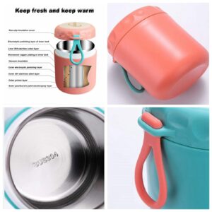 AGRATU Stainless Steel Vacuum Insulated Kids Food Jar Kids Thermos for Hot Food with Spoon 13.5oz (Pink)