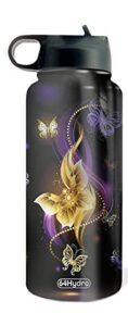 64hydro 32oz fantasy golden butterfly inspiration motivational gifts stainless steel bottle with straw lid, double wall vacuum thermos insulated travel coffee bottle - hhe0210018