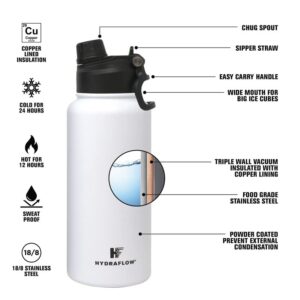 Hydraflow Hybrid - Triple Wall Vacuum Insulated Water Bottle with Dual Lid (25oz, Seafoam) Stainless Steel Metal Thermos, Reusable Leak Proof BPA-FREE for Sports and Travel