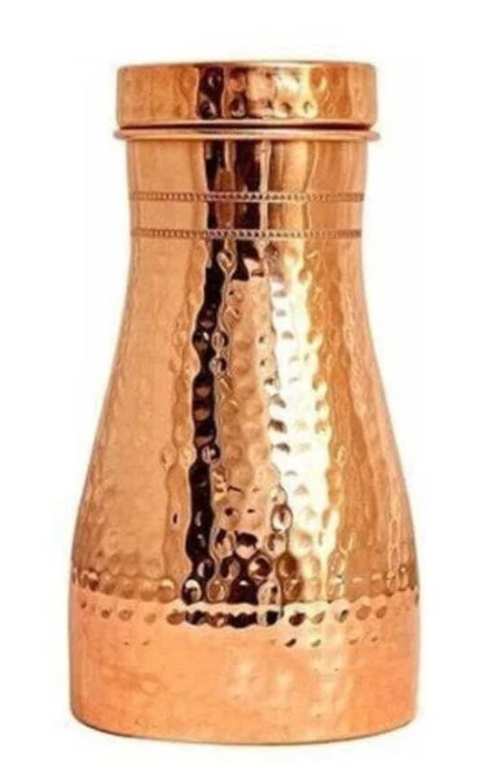 Eship Exports Pure Copper Hammered Copper Bottle - Handmade drinkware water bottle ayurveda benefit serving copper flask 32 Oz joint free leak proof copper vessel with lid