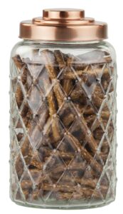 home basics textured glass jar with gleaming air-tight copper top, kitchen glassware food beverage preserving container, clear (large)