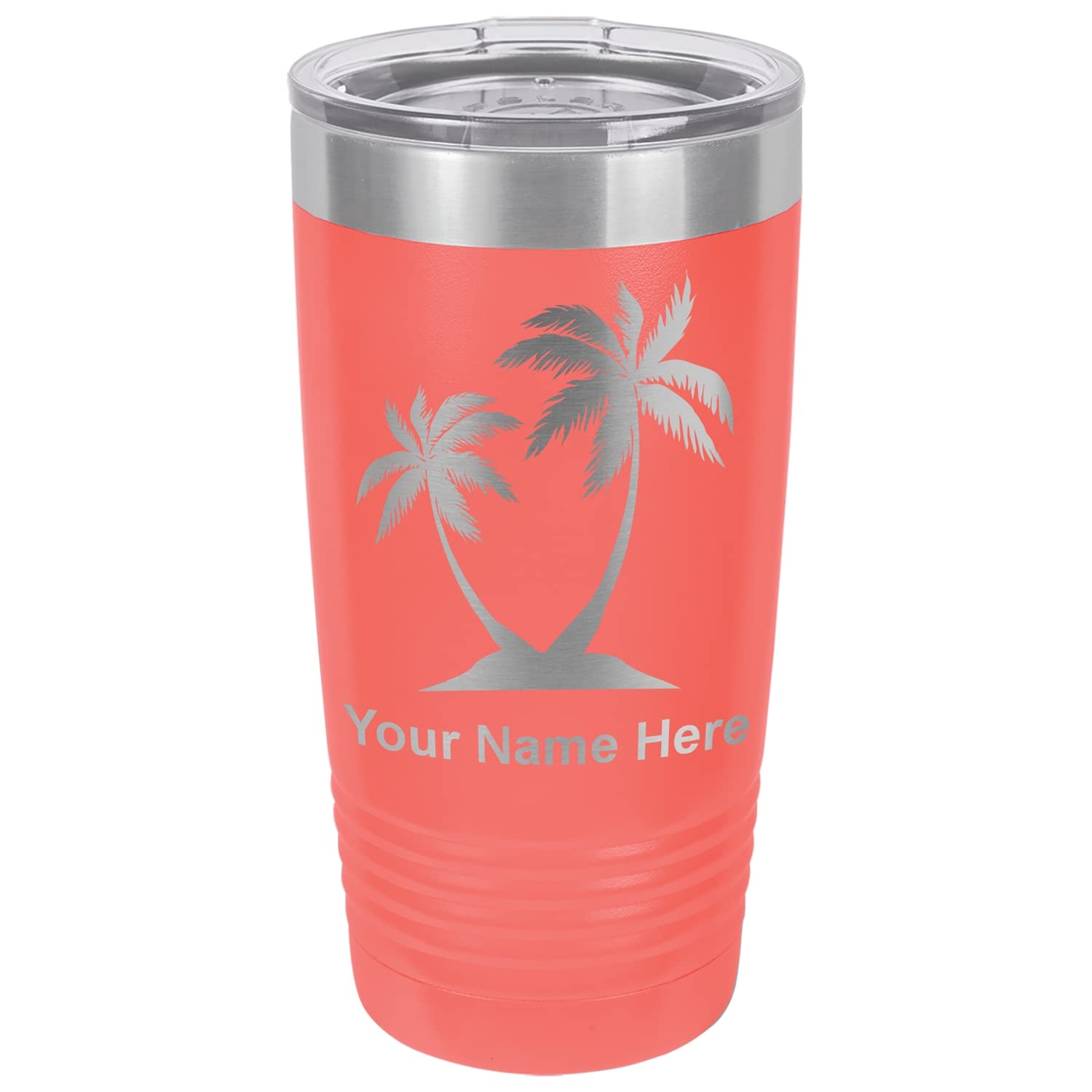 LaserGram 20oz Vacuum Insulated Tumbler Mug, Palm Trees, Personalized Engraving Included (Coral)