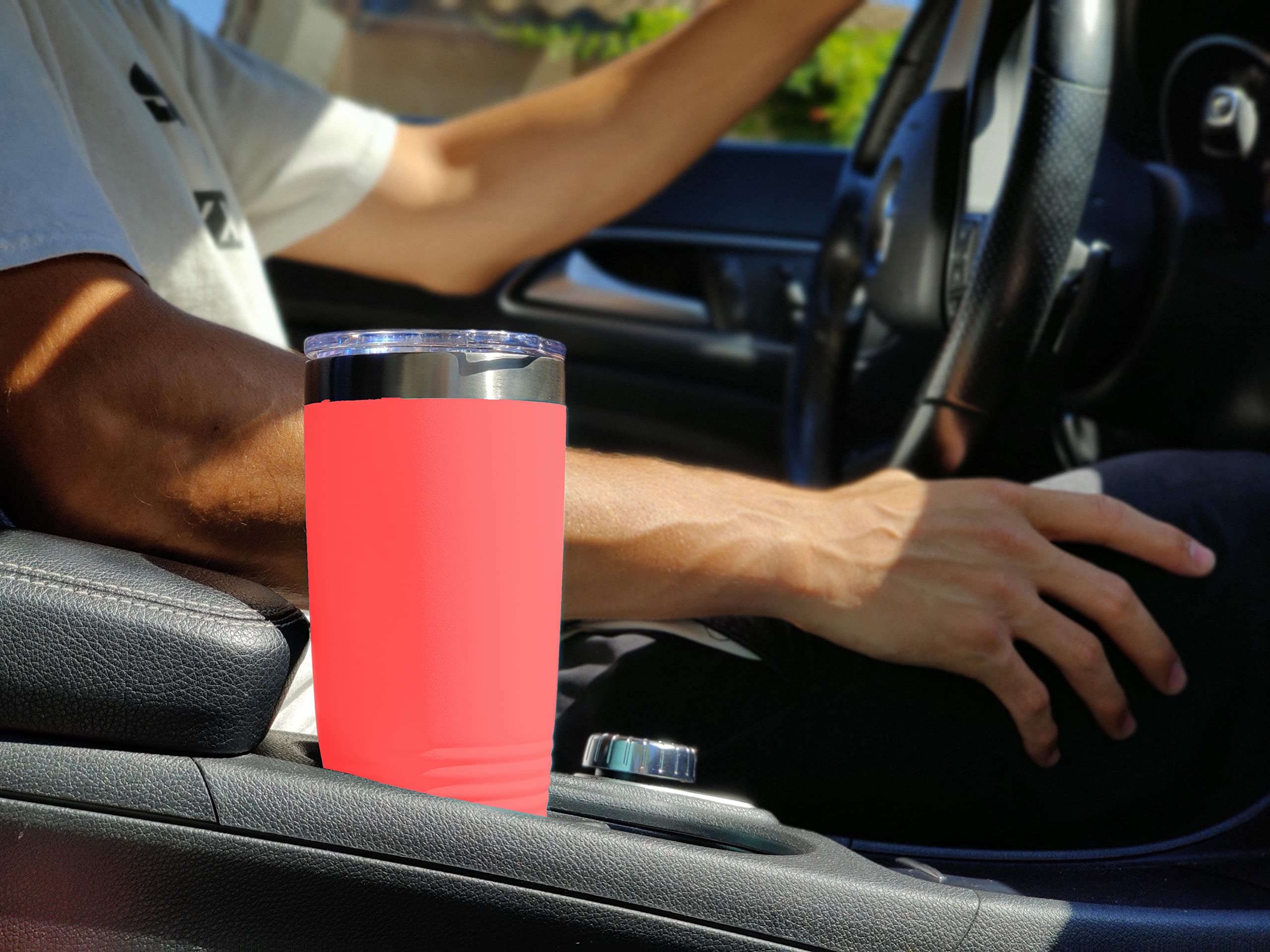 LaserGram 20oz Vacuum Insulated Tumbler Mug, Palm Trees, Personalized Engraving Included (Coral)