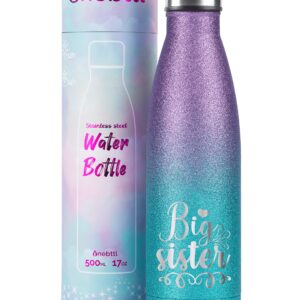 Onebttl Big Sister Gifts for daughter, Insulated Stainless Steel Water Bottle, For Big Sis on Birthday/Pregnancy announcement, 17 oz, Violet-Blue Gradient Glitter