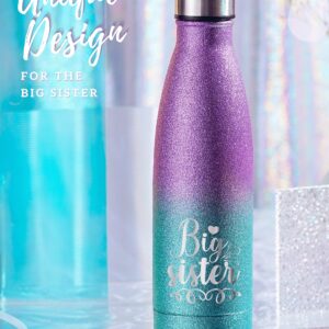 Onebttl Big Sister Gifts for daughter, Insulated Stainless Steel Water Bottle, For Big Sis on Birthday/Pregnancy announcement, 17 oz, Violet-Blue Gradient Glitter