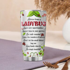 9SUNFLOWER Ladybugs Jewelry Style Coffee Tumbler Cute Birthday Gifts For Girls Women Animal Lovers Travel Mug With Lid Insulated Cup Inspirational Quotes Cold Drinking Vacuum Mugs