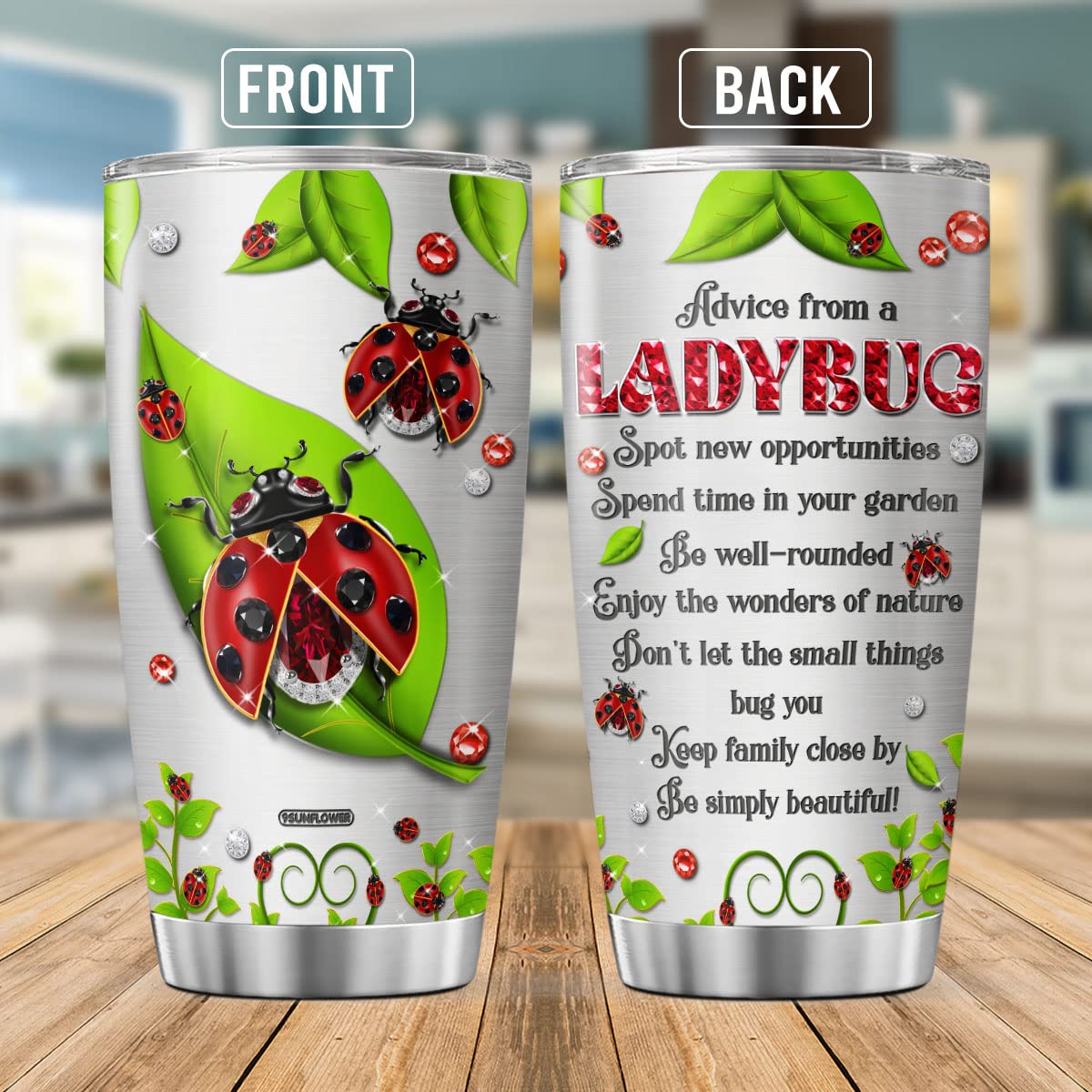 9SUNFLOWER Ladybugs Jewelry Style Coffee Tumbler Cute Birthday Gifts For Girls Women Animal Lovers Travel Mug With Lid Insulated Cup Inspirational Quotes Cold Drinking Vacuum Mugs