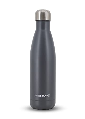 Swissbrand Fiji Stainless Steel Vacuum-Insulated Water Bottle, 16 Ounce, Dark Gray