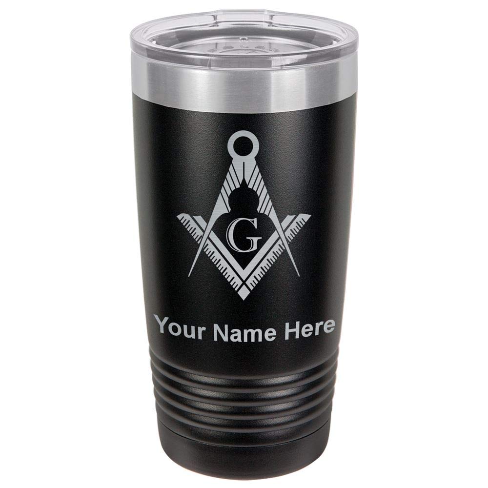 LaserGram 20oz Vacuum Insulated Tumbler Mug, Freemason Symbol, Personalized Engraving Included (Black)