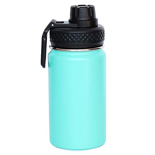 Colorful PoPo 12 oz Kids Stainless Steel Water Bottle, Double Wall Vacuum Insulated Tumbler Thermoses with Wide Mouth Leakproof Spout Lid - Teal