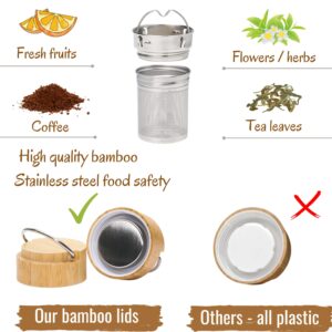 UPFLICK Bamboo Tea Tumbler with Infuser for Loose Tea 17 oz Insulated Water Bottle Gift for Women Birthday Coffee Thermos Stainless Steel Leak Proof Keep Hot Cold Drink for Gym, Sport, Camping, Yoga.