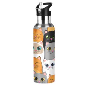 suabo cute kittens water bottle insulated for school girls boys, stainless steel water bottle with straw, 20oz