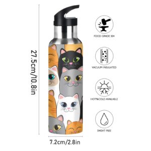 SUABO Cute Kittens Water Bottle Insulated for School Girls Boys, Stainless Steel Water Bottle with Straw, 20oz