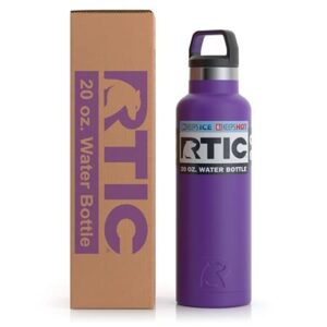 RTIC 20 oz Vacuum Insulated Water Bottle, Metal Stainless Steel Double Wall Insulation, BPA Free Reusable, Leak-Proof Thermos Flask for Hot and Cold Drinks, Travel, Sports, Camping, Majestic Purple