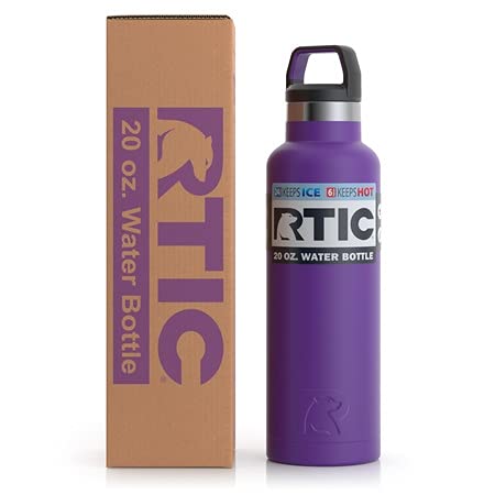 RTIC 20 oz Vacuum Insulated Water Bottle, Metal Stainless Steel Double Wall Insulation, BPA Free Reusable, Leak-Proof Thermos Flask for Hot and Cold Drinks, Travel, Sports, Camping, Majestic Purple