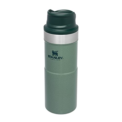 STANLEY Trigger Action Travel Mug 0.35L / 12OZ Hammertone Green – Keeps Hot for 5 Hours - BPA-free Stainless Steel Thermos Travel Mug for Hot Drinks - Leakproof Reusable Coffee Cups