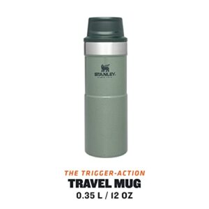 STANLEY Trigger Action Travel Mug 0.35L / 12OZ Hammertone Green – Keeps Hot for 5 Hours - BPA-free Stainless Steel Thermos Travel Mug for Hot Drinks - Leakproof Reusable Coffee Cups